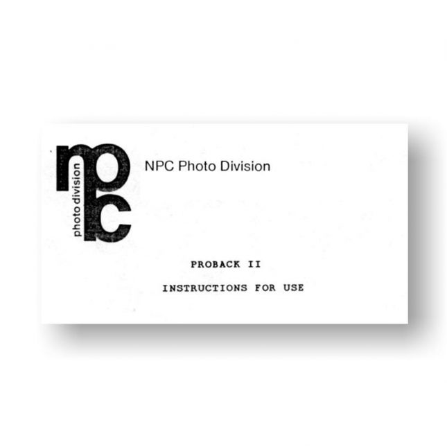 NPC ProBack II Owners Manual Download | USCamera downloads, parts+