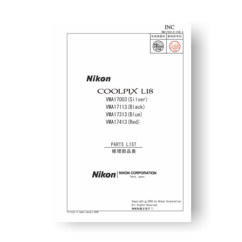 Nikon Coolpix L18 Parts List | Digital Cameras | USCamera Nikon Downloads