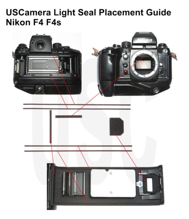 Nikon F4 F4s Placement Guide | USCamera Light Seal Kits Plus