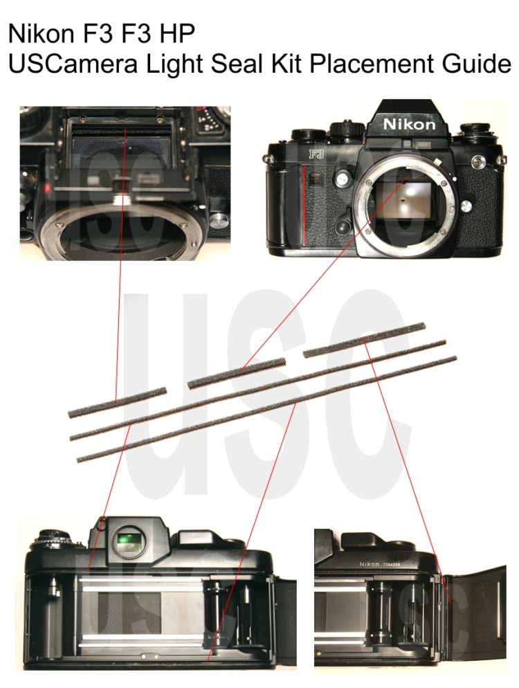 Nikon F3 F3HP Placement Guide | USCamera Light Seal Kits Plus