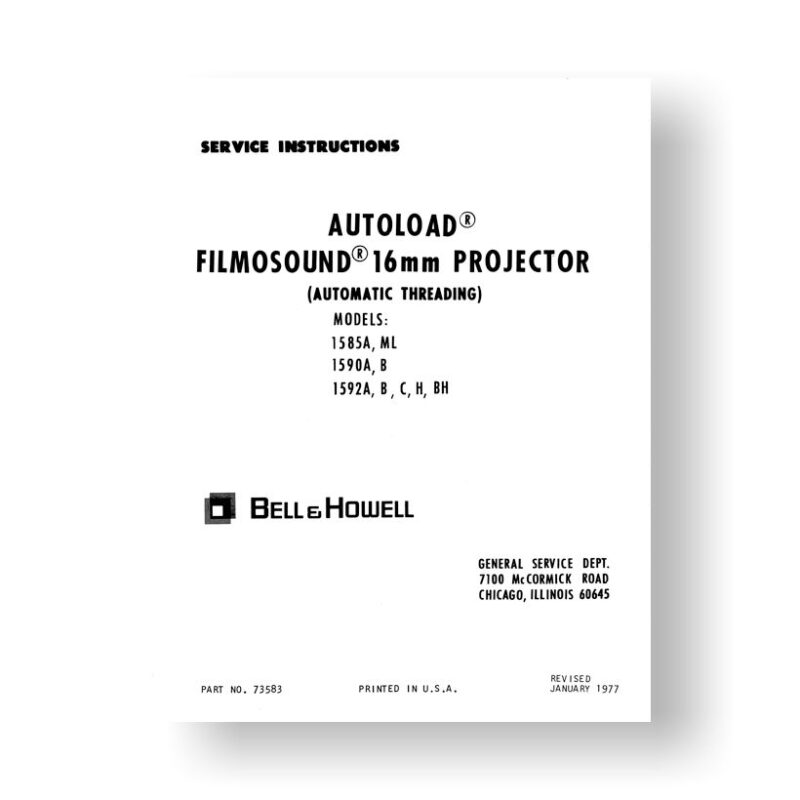 Bell & Howell 1585A, ML 1590A, B Service Instructions Parts Cat...